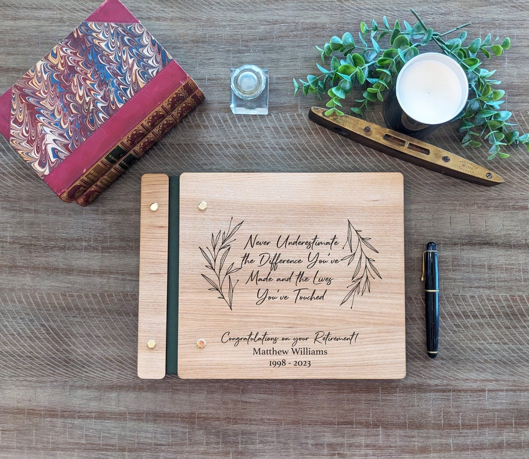 Custom Retirement Guest Book, Engraved Wooden Guestbook, Custom ...