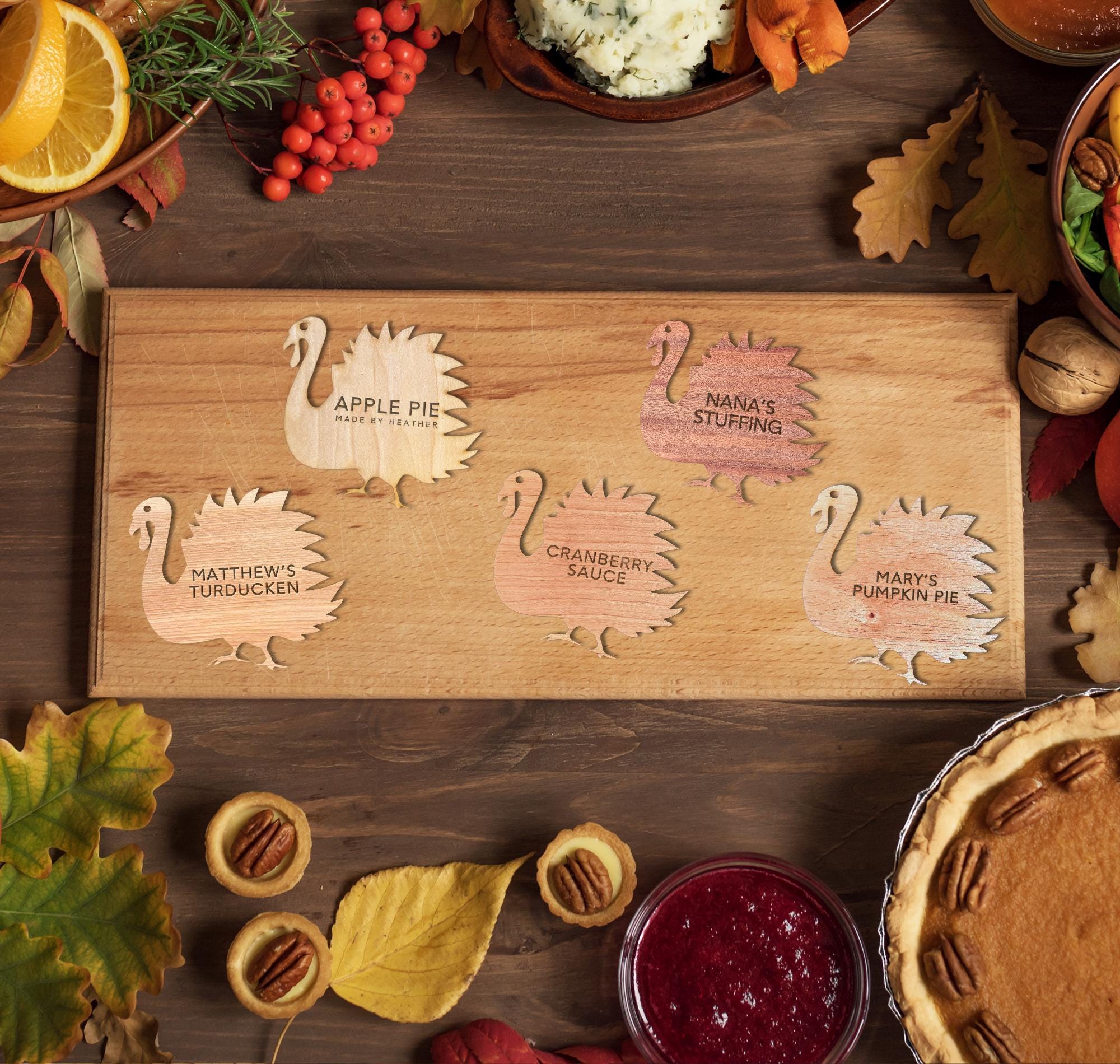 10 Custom Wooden Turkey Name Place Cards - Personalized Thanksgiving ...