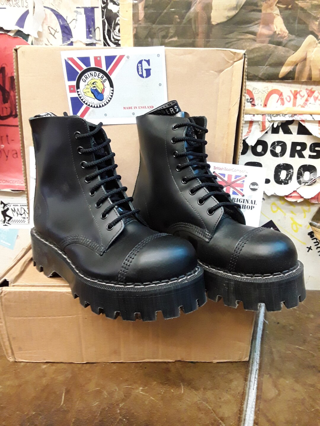 Grinders, Size UK6, Made in England, Duke 2, Platform Sole 8 Hole Steel ...