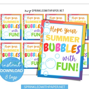 End of School Bubble Tags, Summer Vacation Favor Tag, Summer Bubble ...