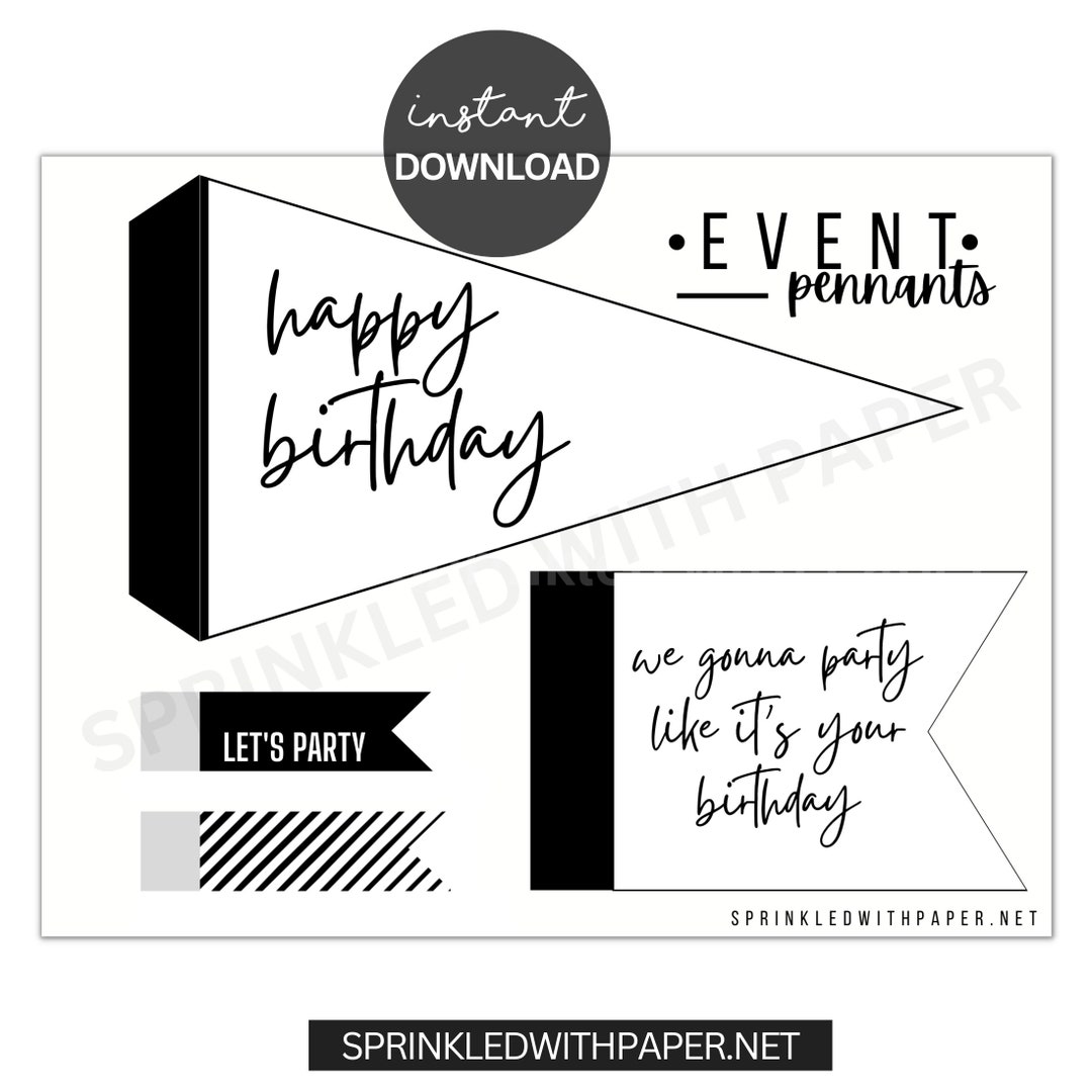 Happy Birthday Printable Pennant Flag, Pennant Flag Template, Birthday ...