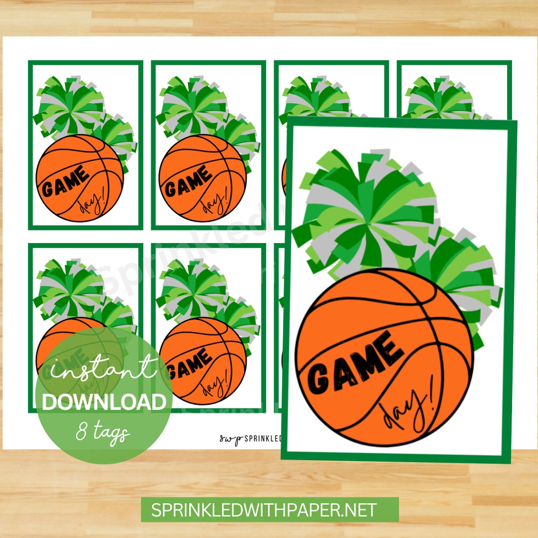 It's Game Day Cheer Printable Tags, Cheer Good Luck Tag, Green Cheer ...