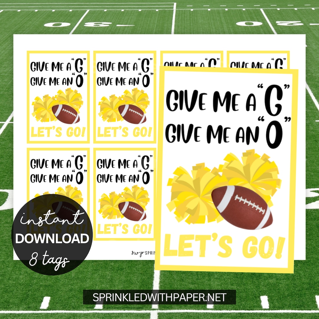 It's Game Day Cheer Printable Tags, Cheer Good Luck Tag, Yellow Cheer ...