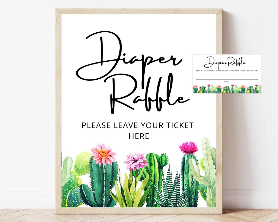 Cactus Diaper Raffle Printable Sign| Succulent Diaper Raffle Tickets ...