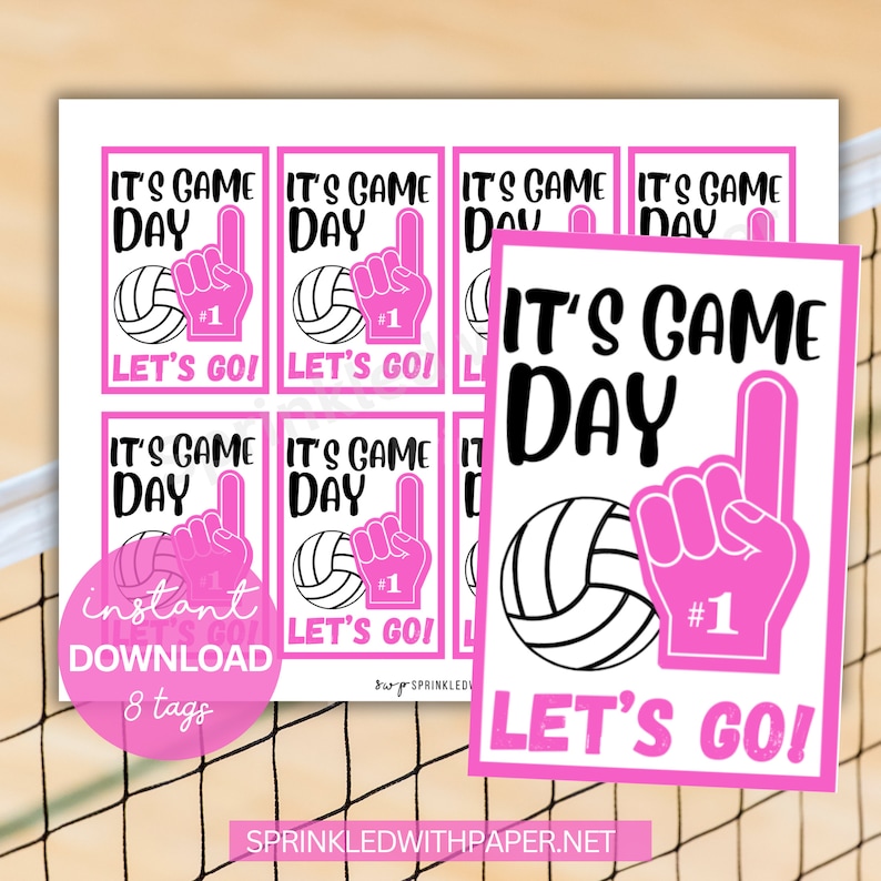 Pink Out Volleyball Team Printable Snack Tags, Volleyball Game Treat ...