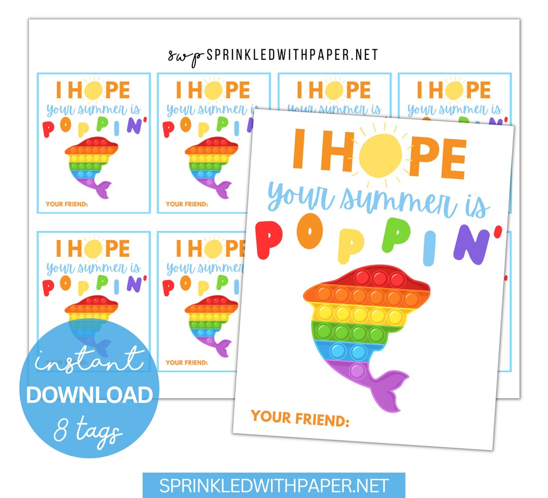 End of School Pop It Tags, Summer Vacation Favor Tag, Summerpop It ...