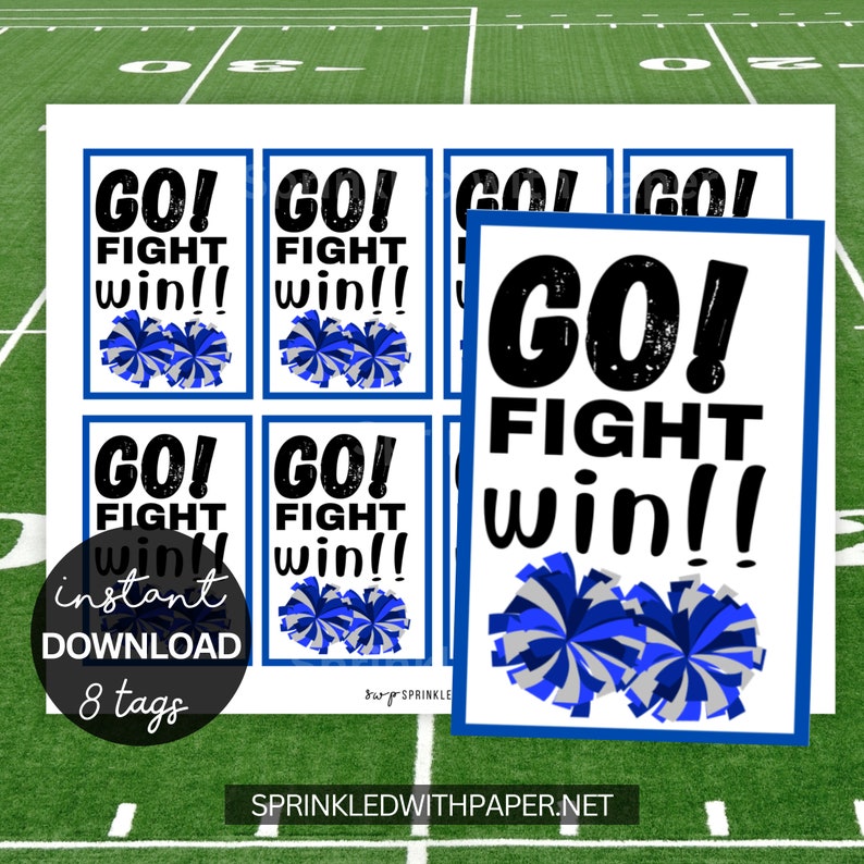 It's Game Day Cheer Printable Tags, Cheer Good Luck Tag, Blue Cheer Pom ...