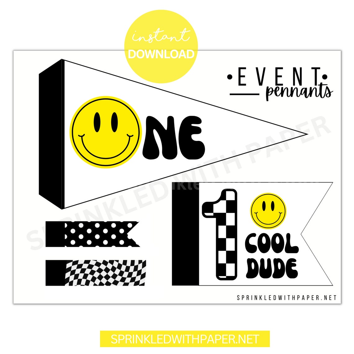 One Cool Dude First Birthday Printable Pennant Flag, Template Smash ...