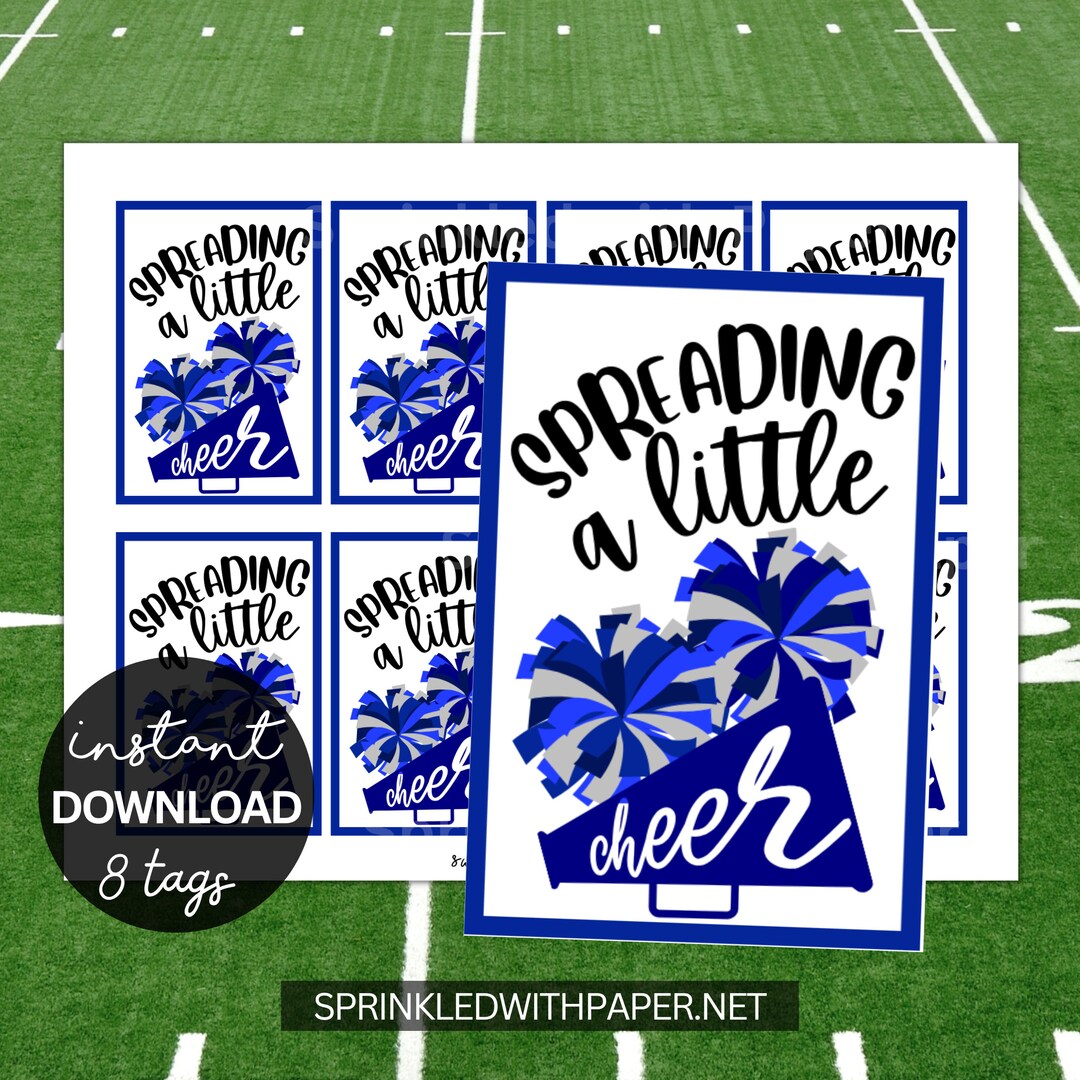 Spreading a Little Cheer Printable Tags, Cheer Good Luck Tag, Blue ...