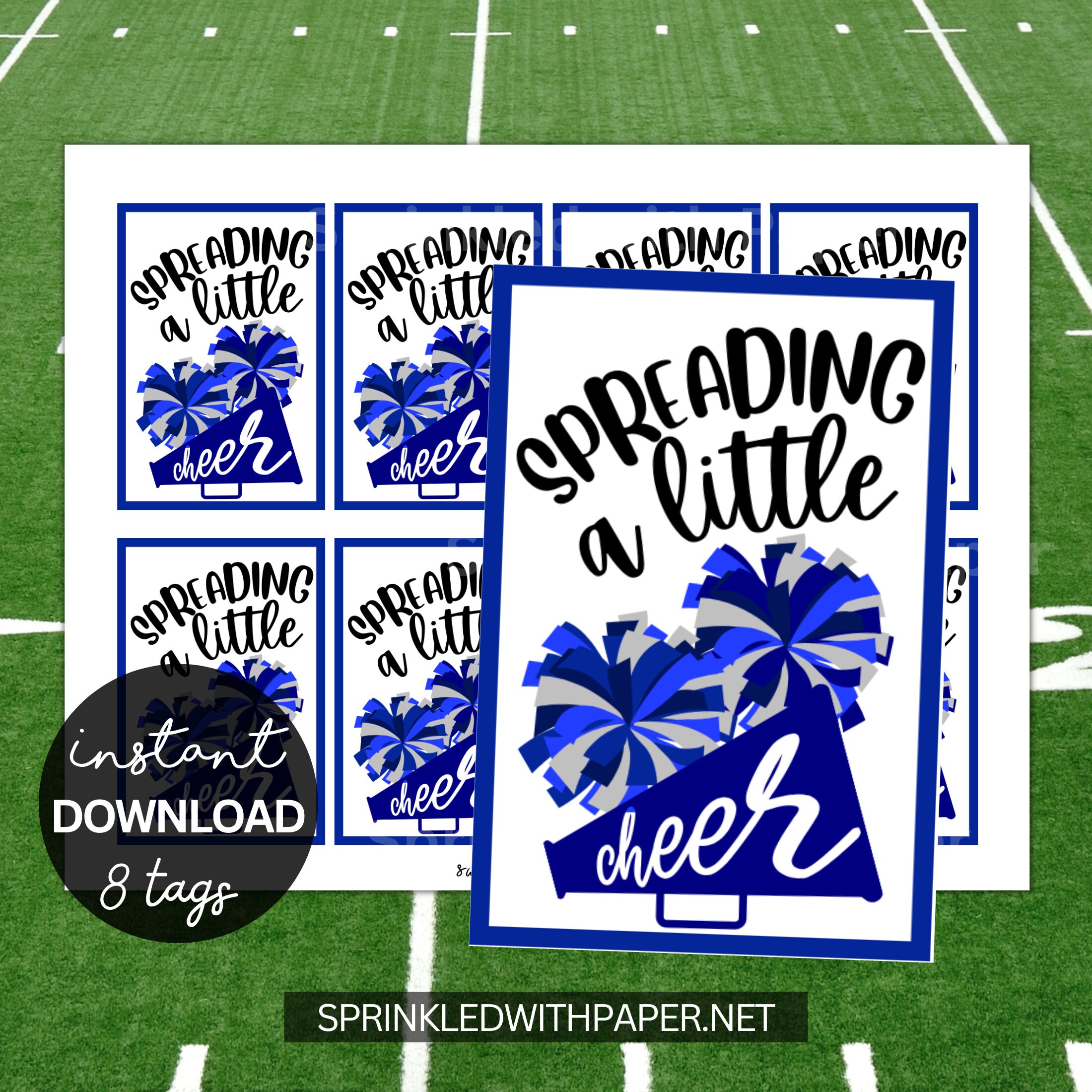 Spreading a Little Cheer Printable Tags, Cheer Good Luck Tag, Blue ...