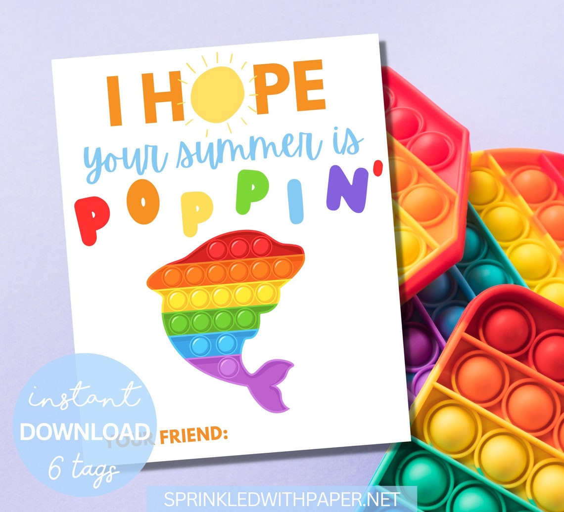 End of School Pop It Tags, Summer Vacation Favor Tag, Summerpop It ...