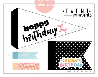 Happy Birthday Printable Pennant Flag, Pennant Flag Template, Birthday ...