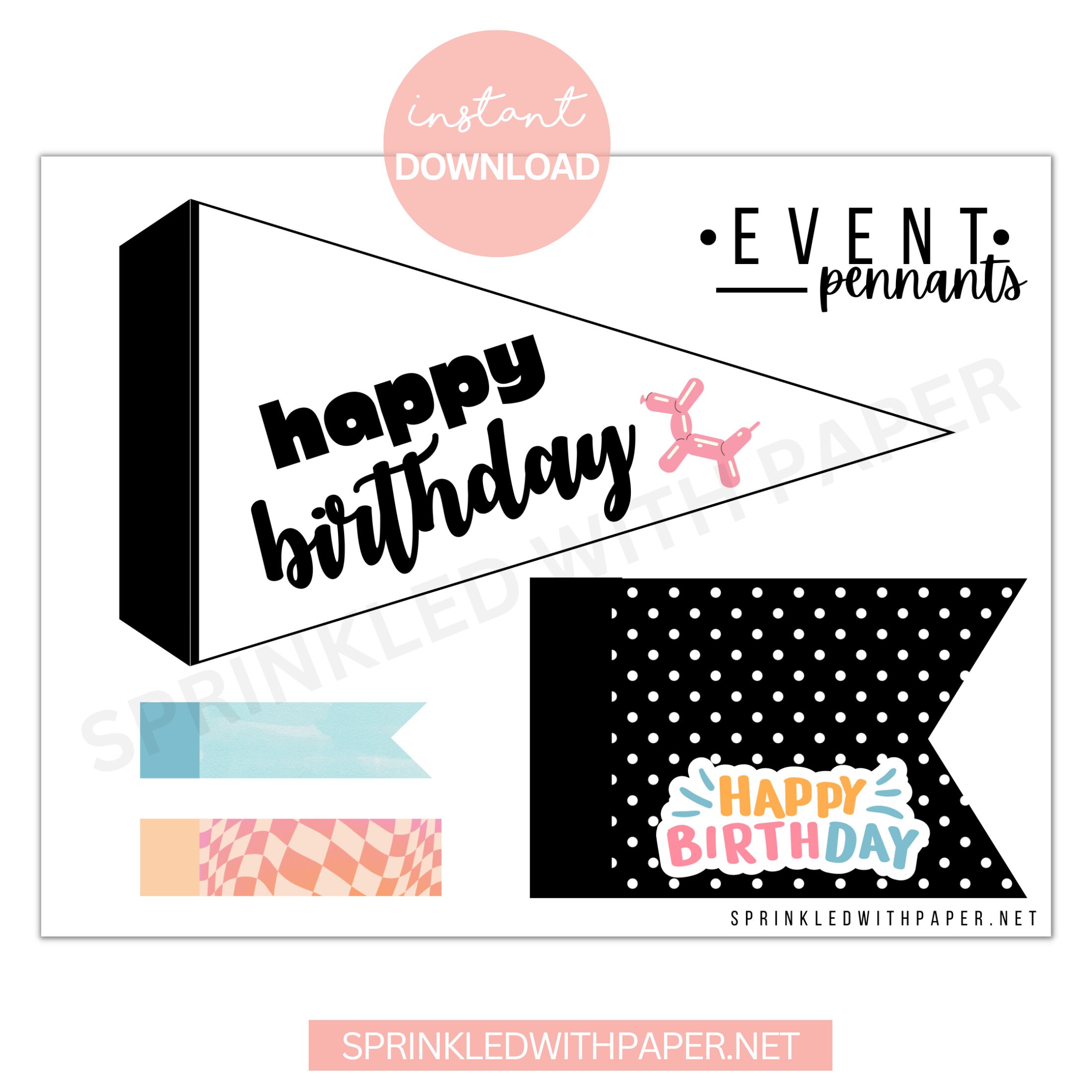 Happy Birthday Printable Pennant Flag, Pennant Flag Template, Birthday ...