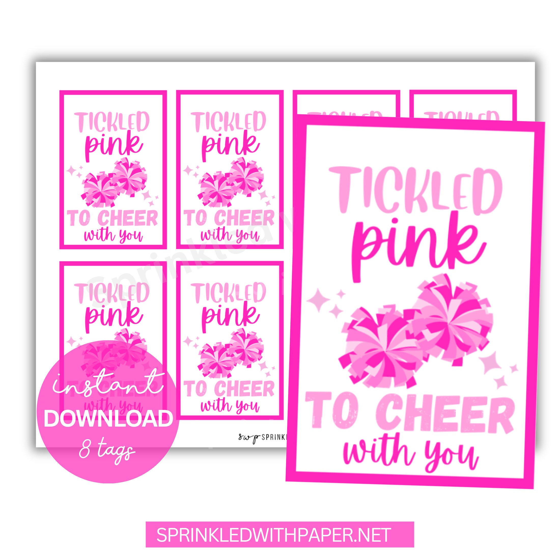 Pink Out Cheer Tags, Printable Football Cheer Tags, Cheer Pom Poms ...