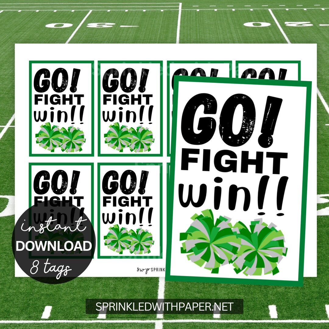 It's Game Day Cheer Printable Tags, Cheer Good Luck Tag, Green Cheer ...