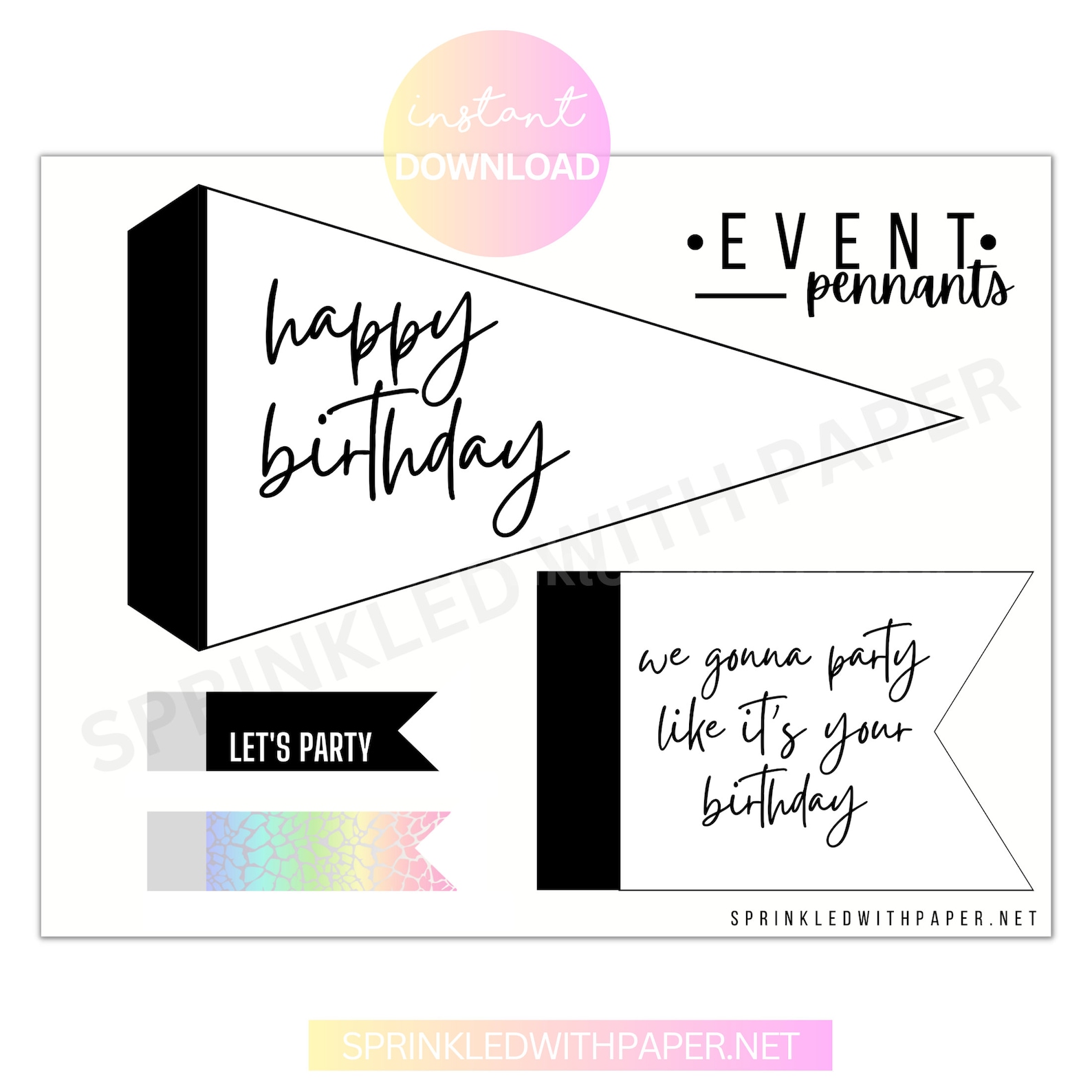 Happy Birthday Printable Pennant Flag, Pennant Flag Template, Birthday ...