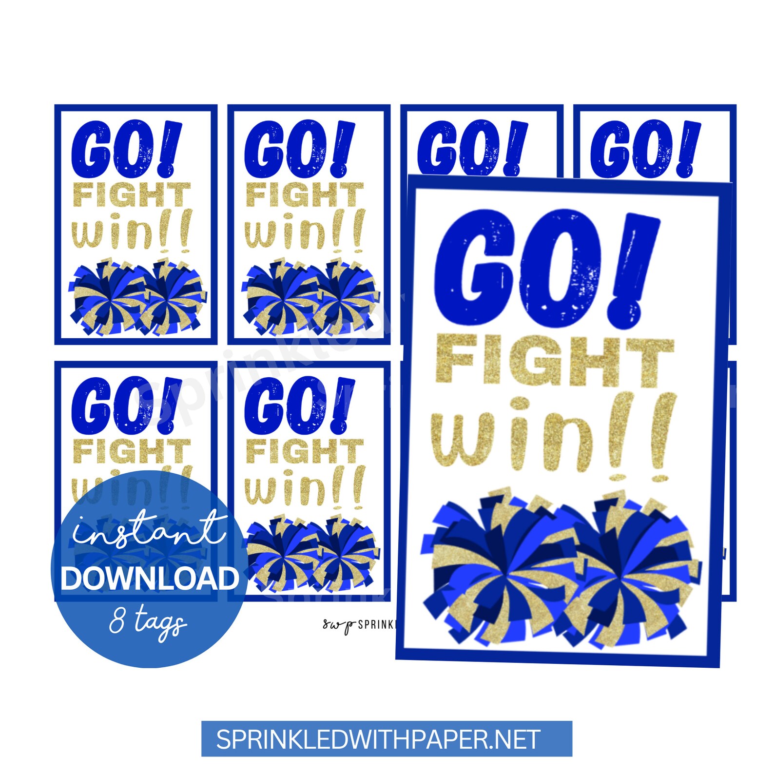It's Game Day Cheer Printable Tags, Cheer Good Luck Tag, Blue Cheer Pom ...