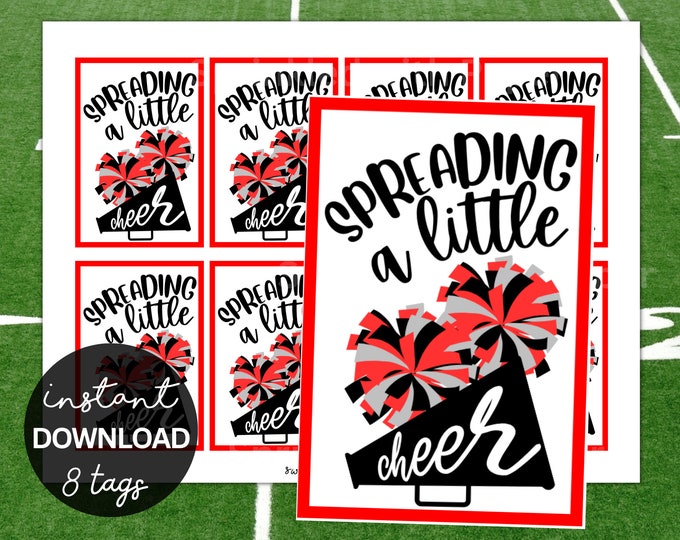 Spreading a Little Cheer Printable Tags, Cheer Good Luck Tag, Red Cheer ...