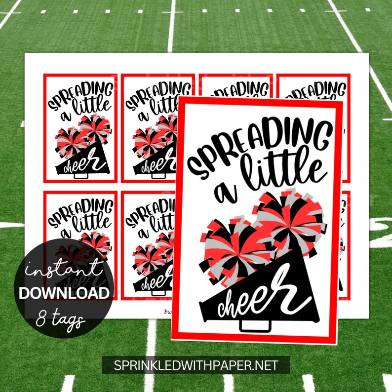 Spreading a Little Cheer Printable Tags, Cheer Good Luck Tag, Red Cheer ...