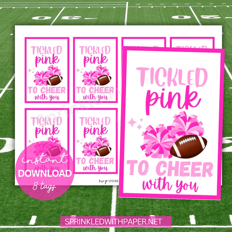 Pink Out Cheer Tags, Printable Football Cheer Tags, Cheer Pom Poms ...