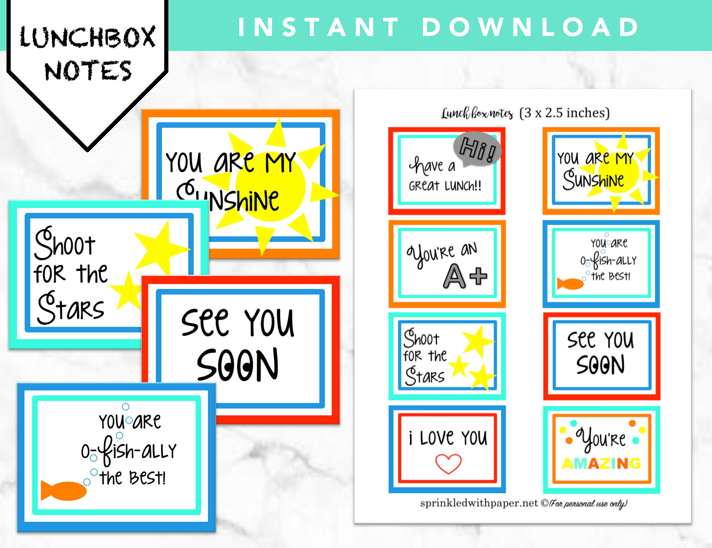 INSTANT Download-printable -lunchbox Notes- Back to School Lunchbox ...