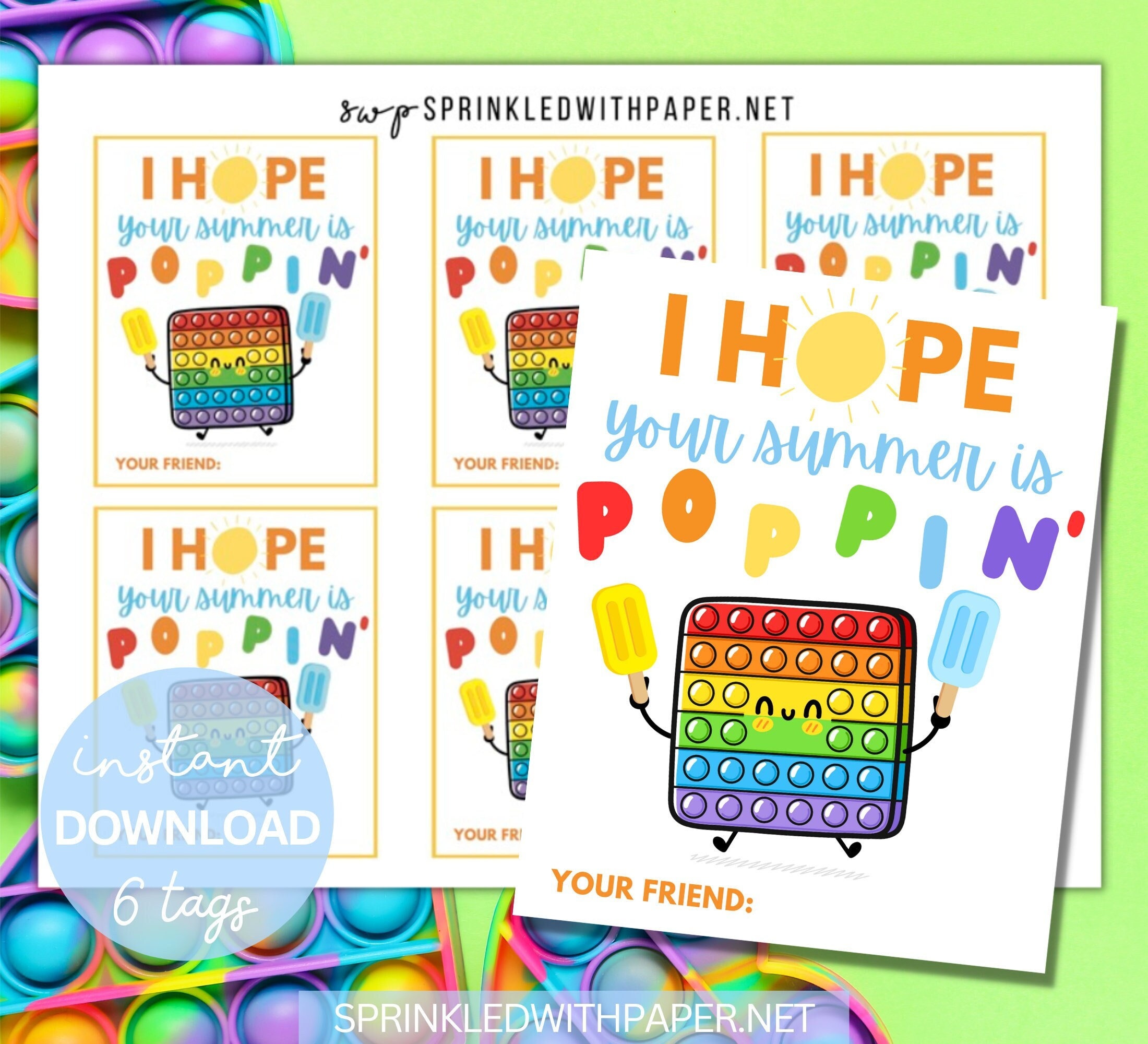 End of School Pop It Tags, Summer Vacation Favor Tag, Summerpop It ...