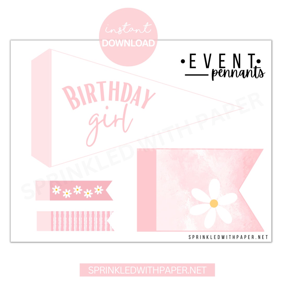 Daisy Birthday Printable Pennant Flag, Pennant Template, Smash Cake ...