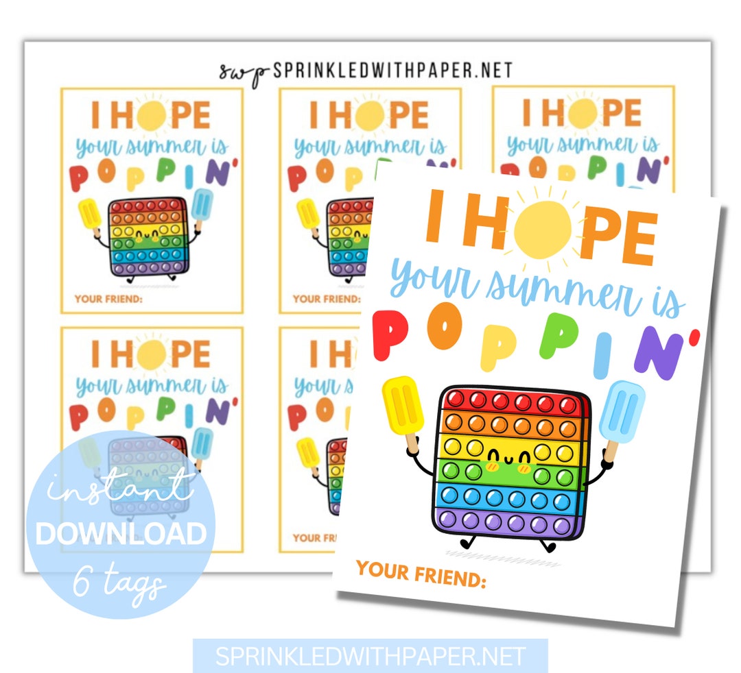 End of School Pop It Tags, Summer Vacation Favor Tag, Summerpop It ...