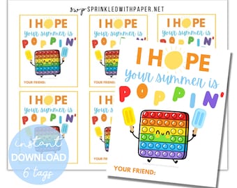 End of School Pop It Tags, Summer Vacation Favor Tag, Summerpop It ...