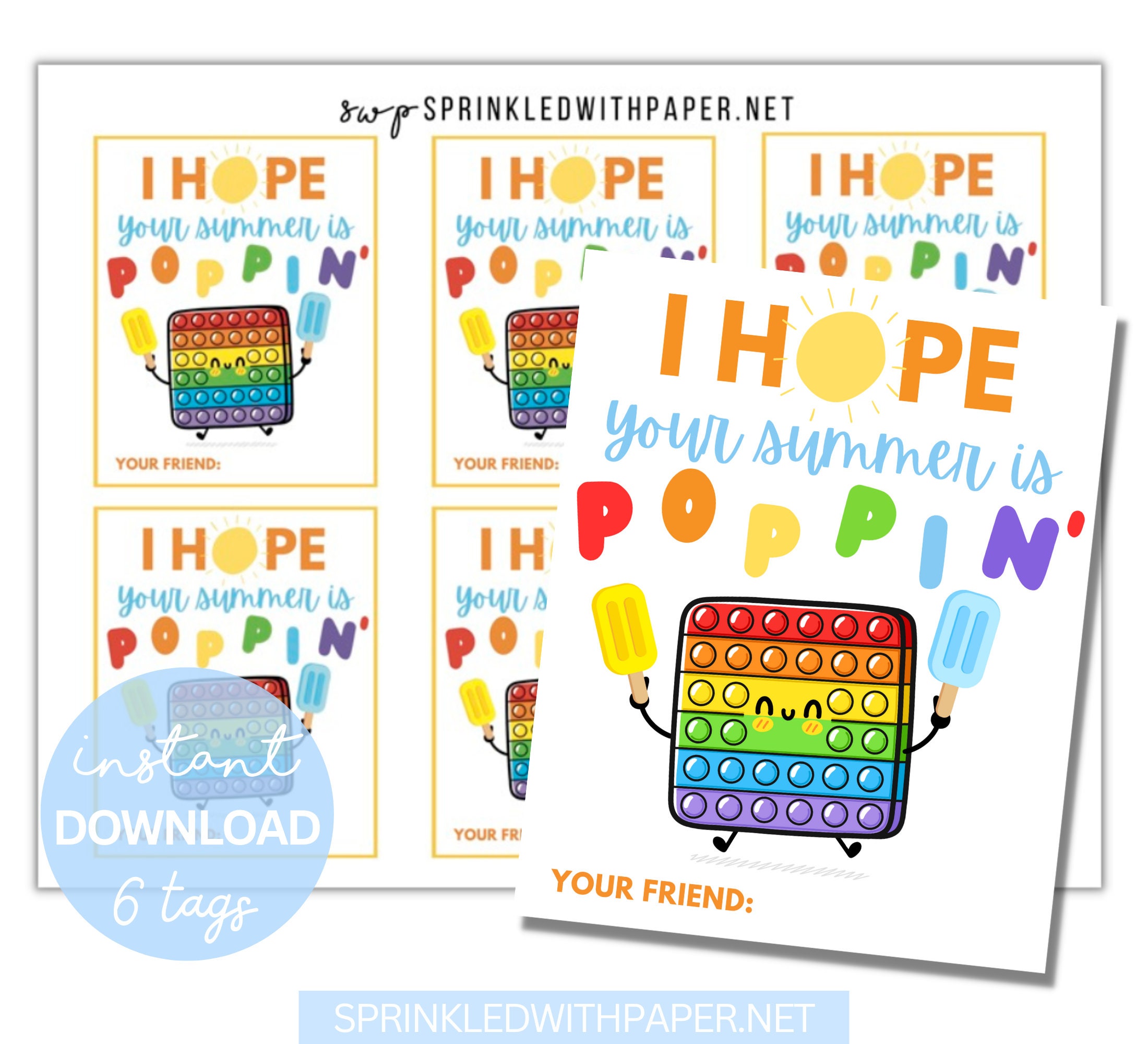 End of School Pop It Tags, Summer Vacation Favor Tag, Summerpop It ...