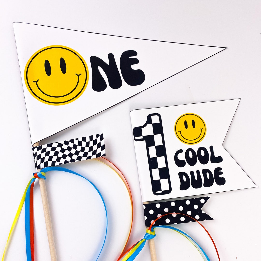 One Cool Dude First Birthday Printable Pennant Flag, Template Smash ...