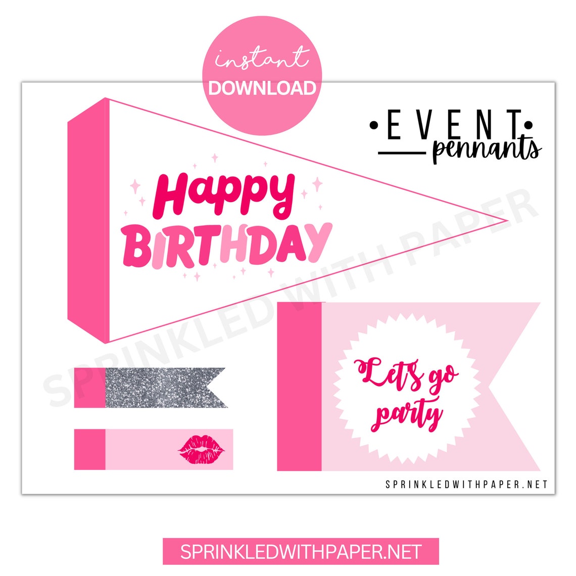 Happy Birthday Printable Pennant Flag, Lets Go Party, Birthday ...