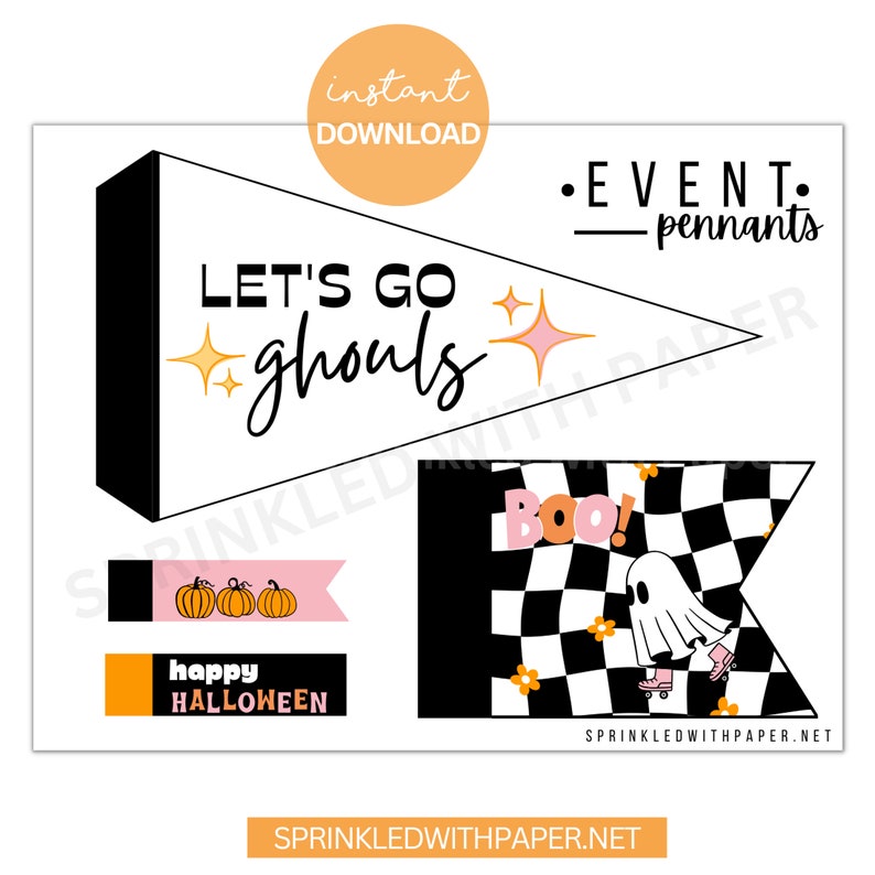 Halloween Printable Pennant Flag, Lets Go Ghouls Sign, Halloween Sign ...