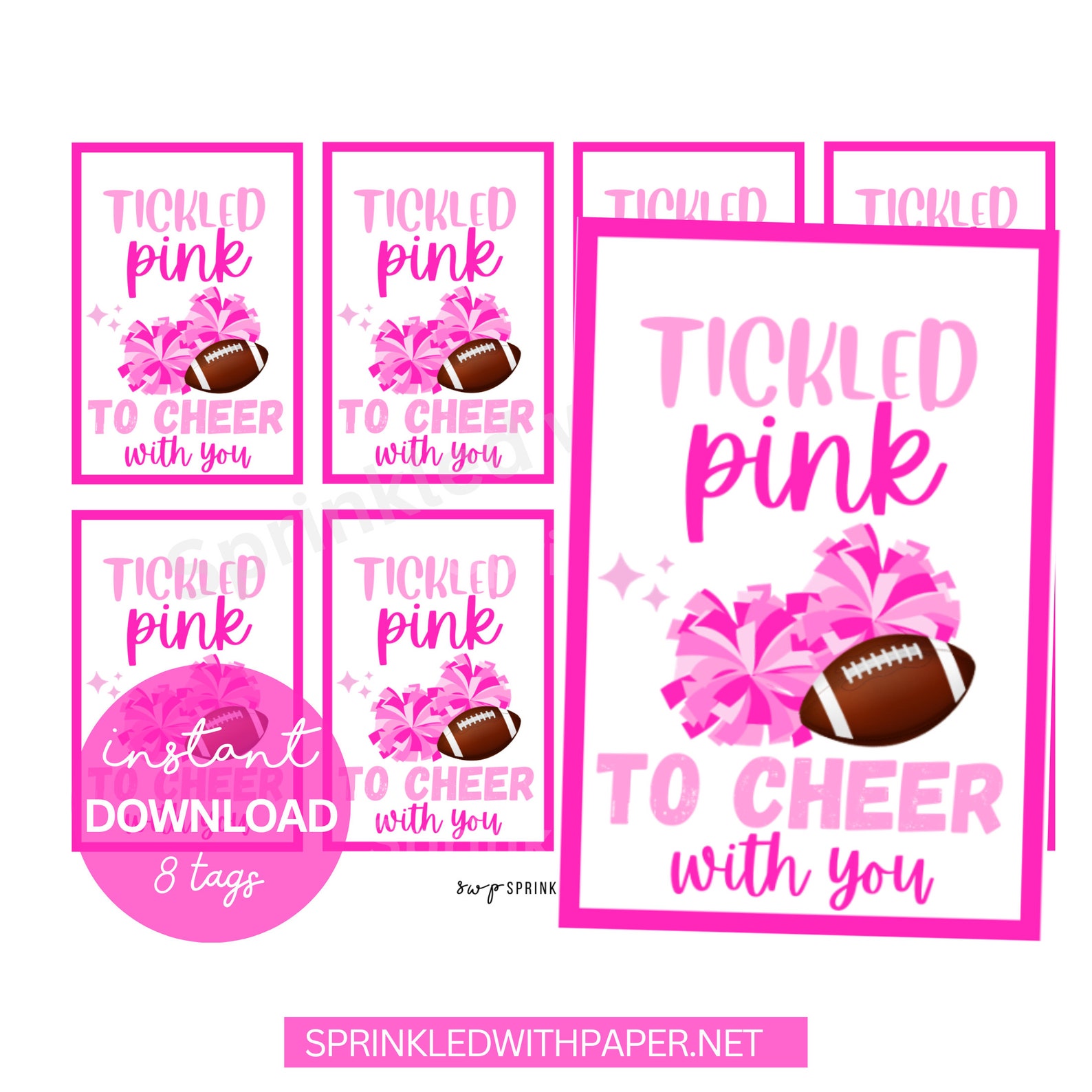 Pink Out Cheer Tags, Printable Football Cheer Tags, Cheer Pom Poms ...