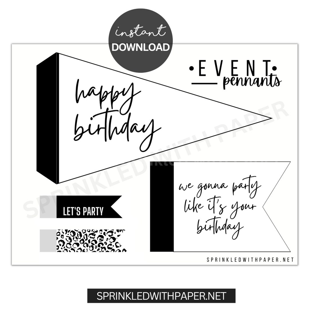 Happy Birthday Printable Pennant Flag, Pennant Flag Template, Birthday ...