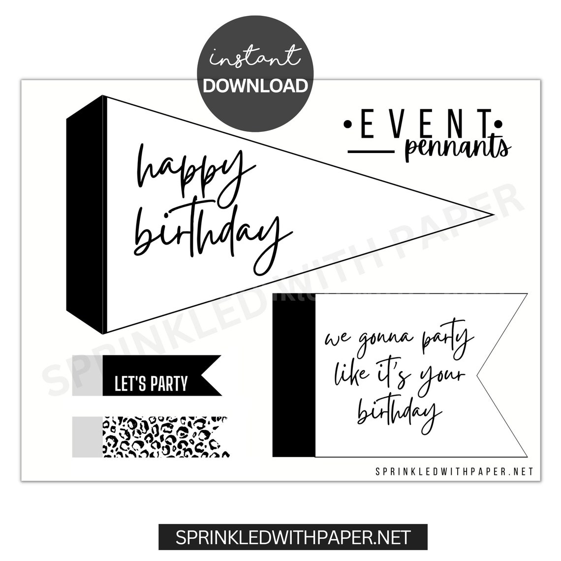 Happy Birthday Printable Pennant Flag, Pennant Flag Template, Birthday ...