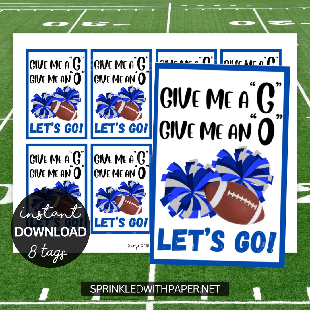 It's Game Day Cheer Printable Tags, Cheer Good Luck Tag, Blue Cheer Pom ...