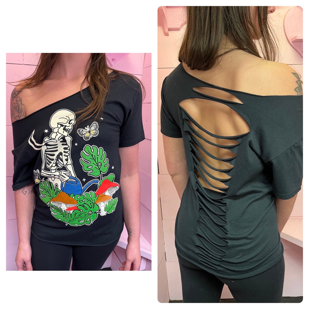 Skeleton Gardener Shredded Upcycled Tshirt Top - Etsy