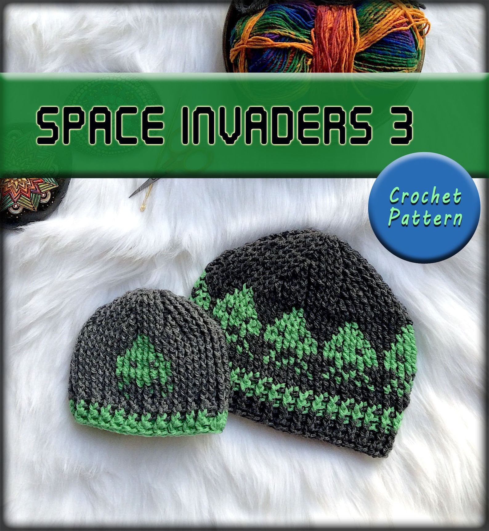 Space Invaders Crochet Beanie Pattern: Matching Adult & Baby (PDF ...