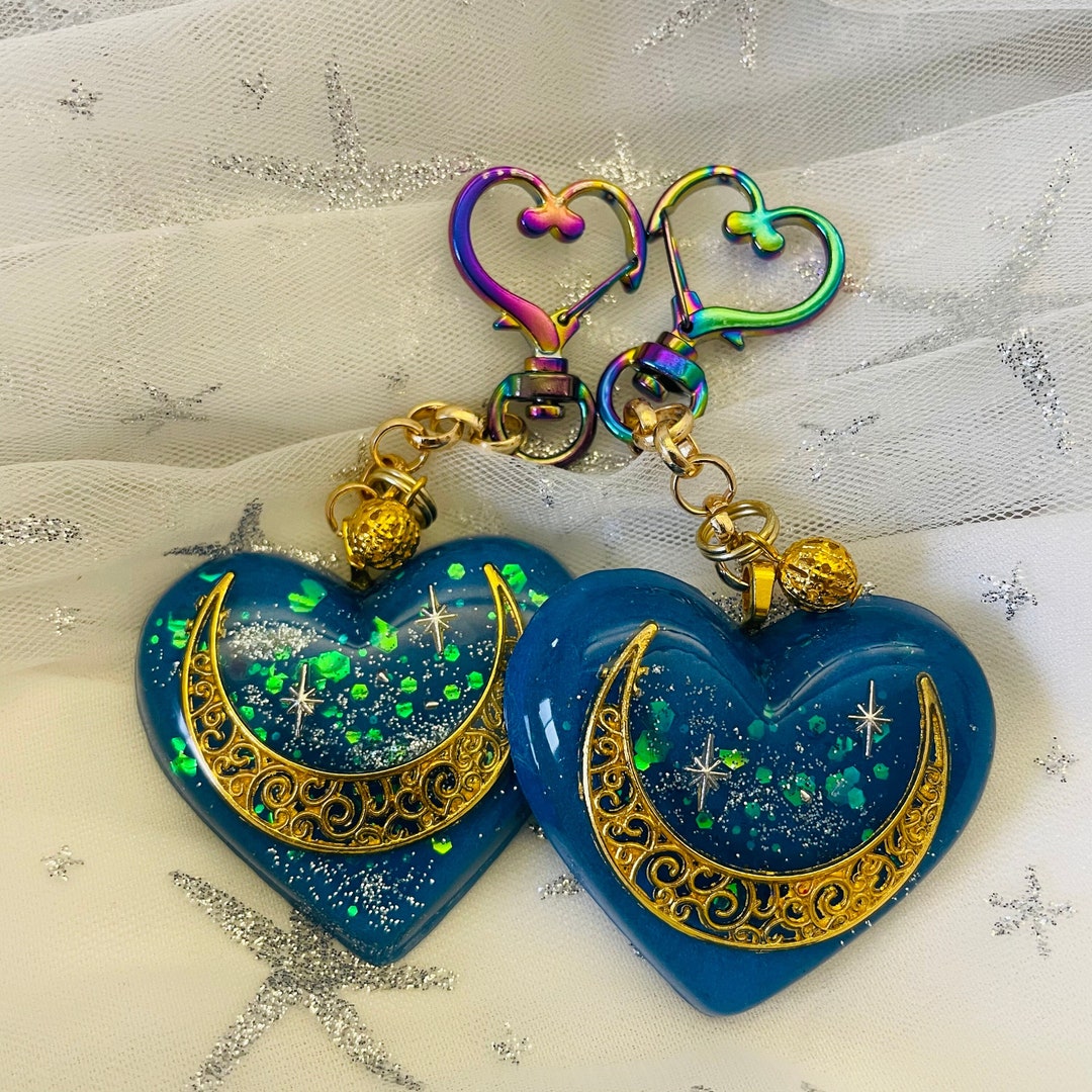 Heart Nightsky With Crescent Moon Keychain - Etsy