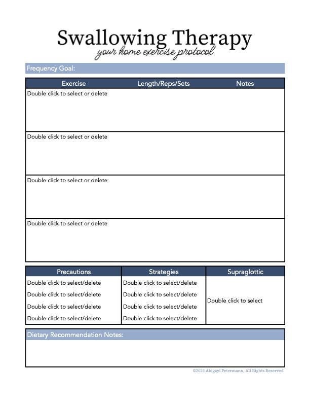 SLP Swallowing Exercises Fillable Template / HEP / Adults / Dysphagia ...