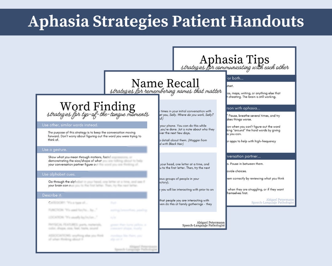 Aphasia Strategies Patient Handout Bundle / Tips / Speech Therapy ...