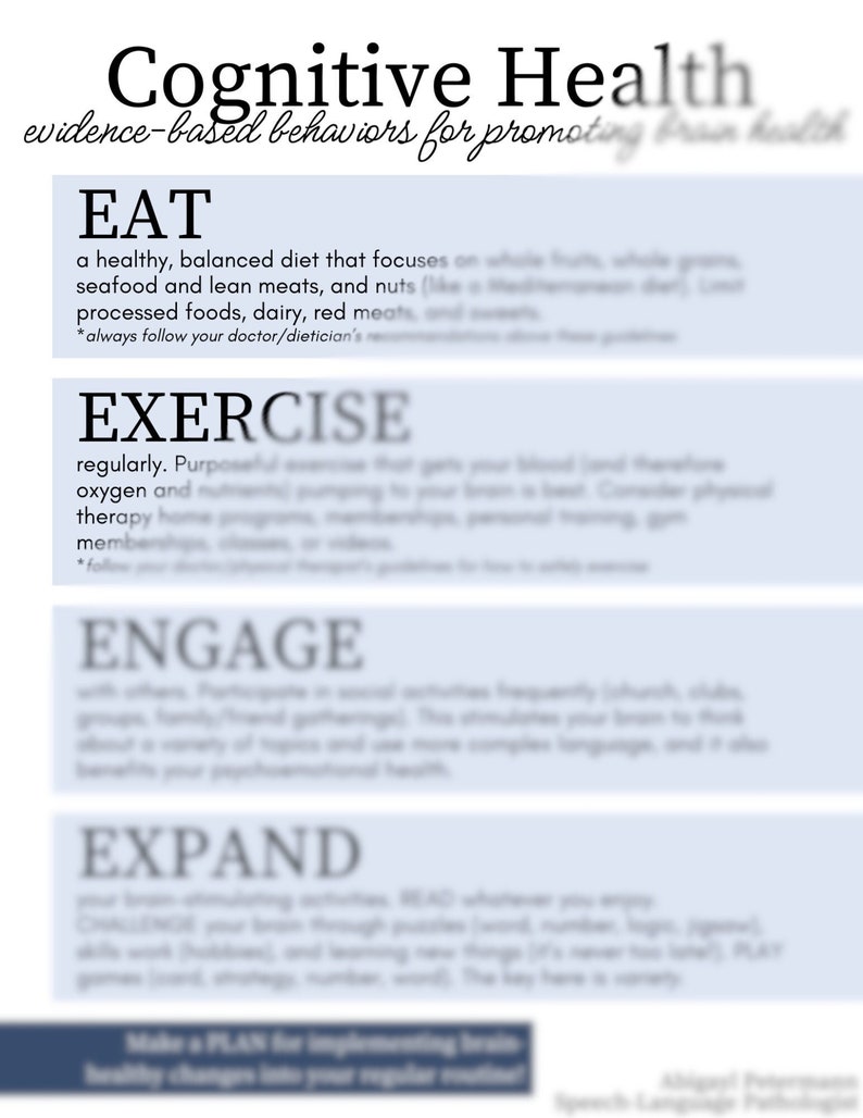 Cognitive Health Patient Handouts / How to Keep Your Brain Healthy ...