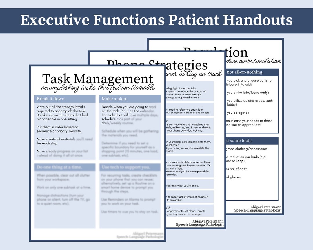 Executive Functions Patient Handout BUNDLE / Strategies Tips Smartphone ...