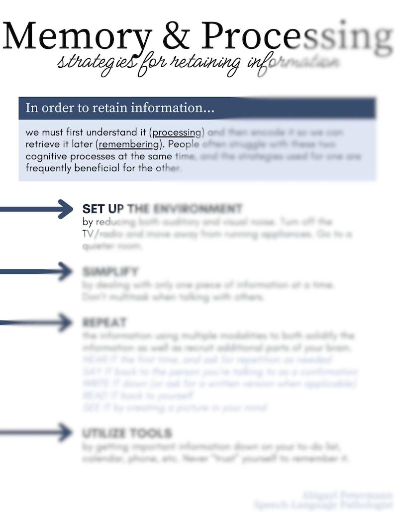 Functional Memory Patient Handouts / Strategies and Tips / Speech ...