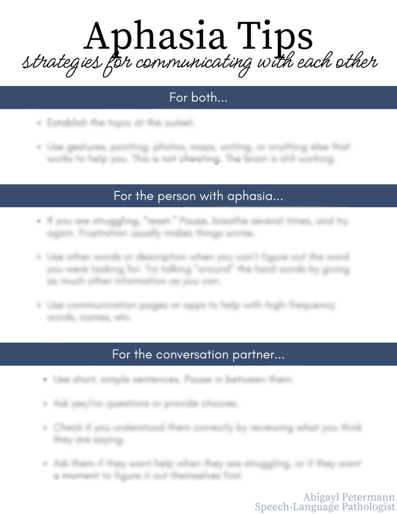 Aphasia Strategies Patient Handout Bundle / Tips / Speech Therapy ...