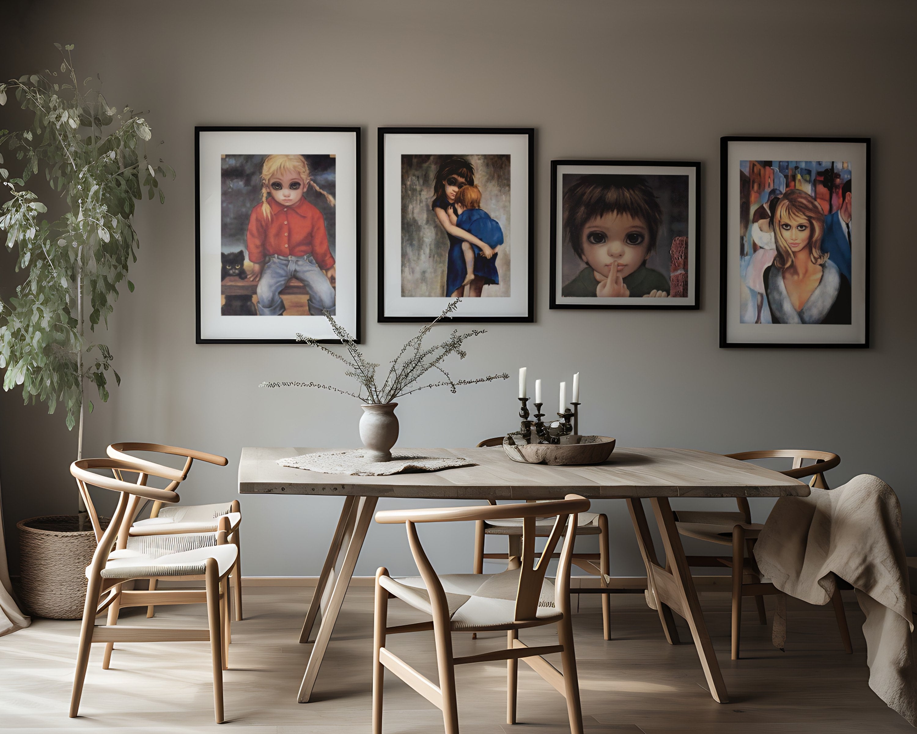 Set of 4 Big Eye Prints, Kitsch Mid Century Modern, Vintage Wall Art ...