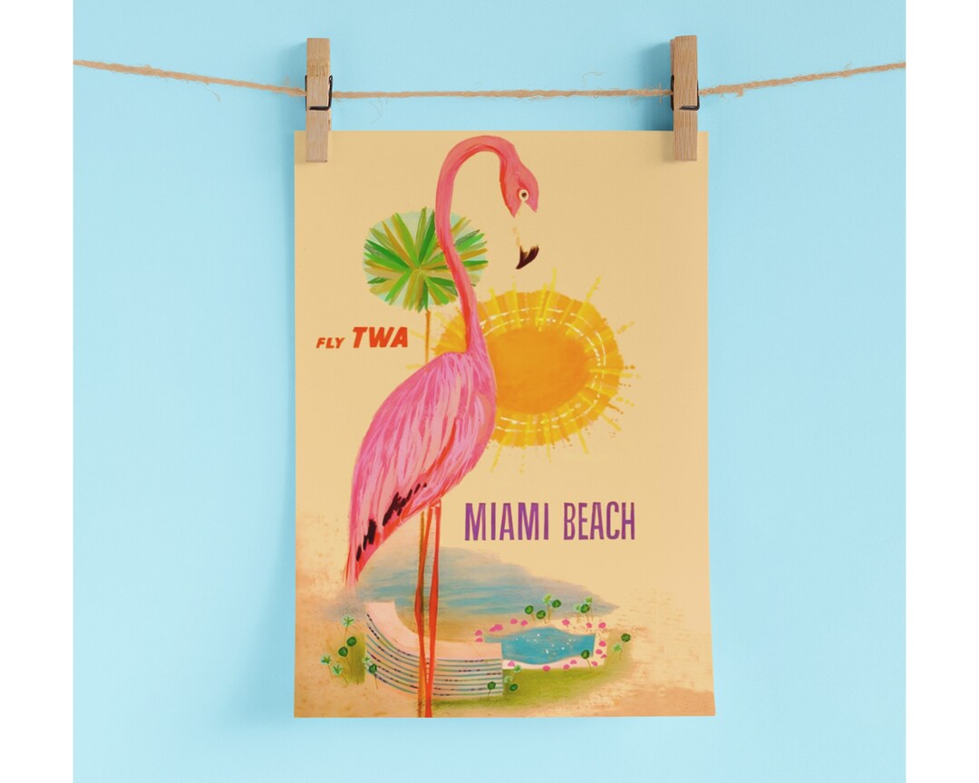 Miami Beach Retro Travel Poster Print, Kitsch Print, Vintage Wall Art ...