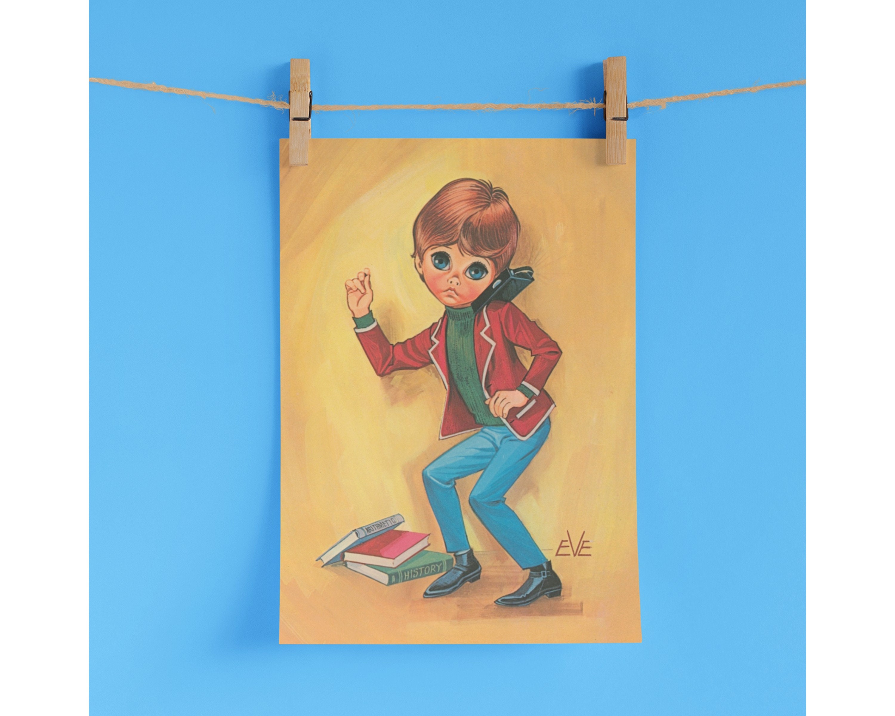 Set of 4 Vintage Big Eye Prints, Mid Century Modern, Kitsch Art, Kitsch ...