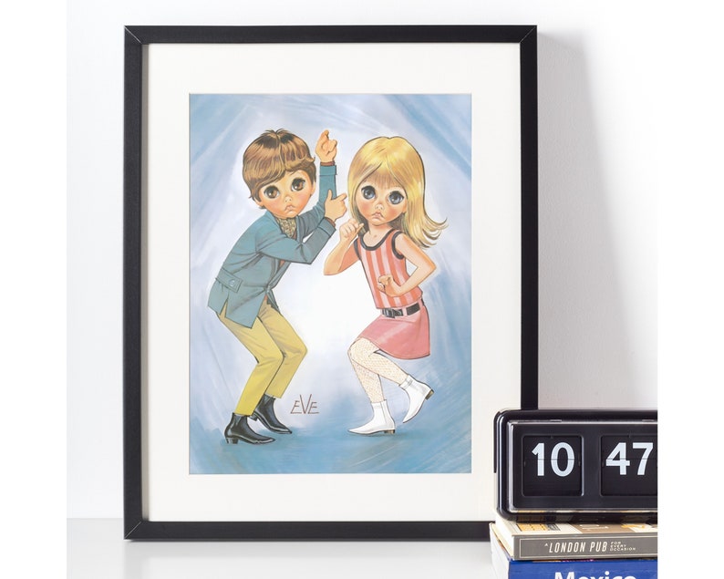 Vintage Kitsch Print, Big Eyes, Mid Century Modern Retro Art, Vintage ...